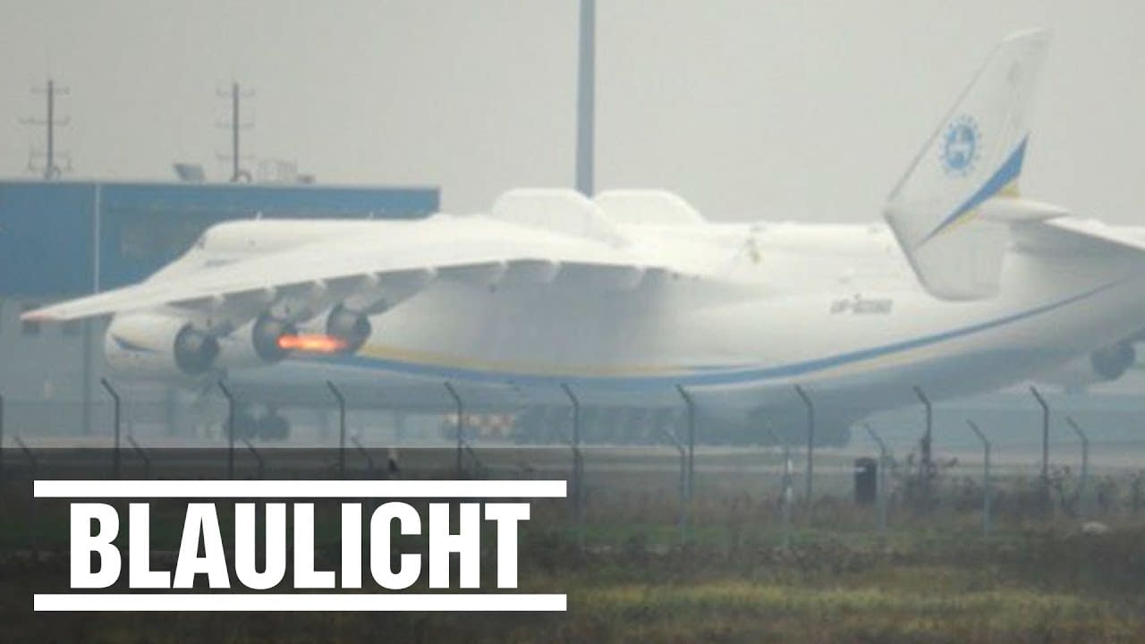 EMERGENCY Antonov An-225 engine #2 caught fire after landing at Leipzig ...